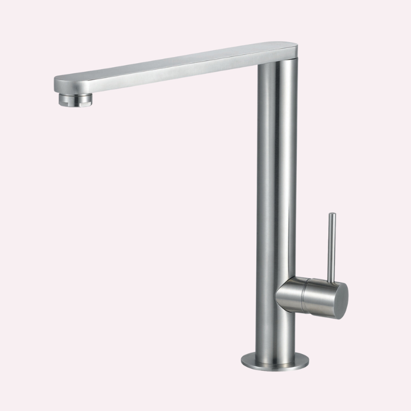 Mitigeur en L droit, bec pivotant, inox massif pour cuisine IKEA